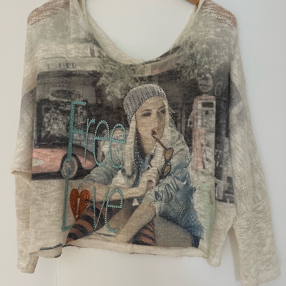 Sweaters | Graphic Knit Sweater With Free Love Design And Cristals ...